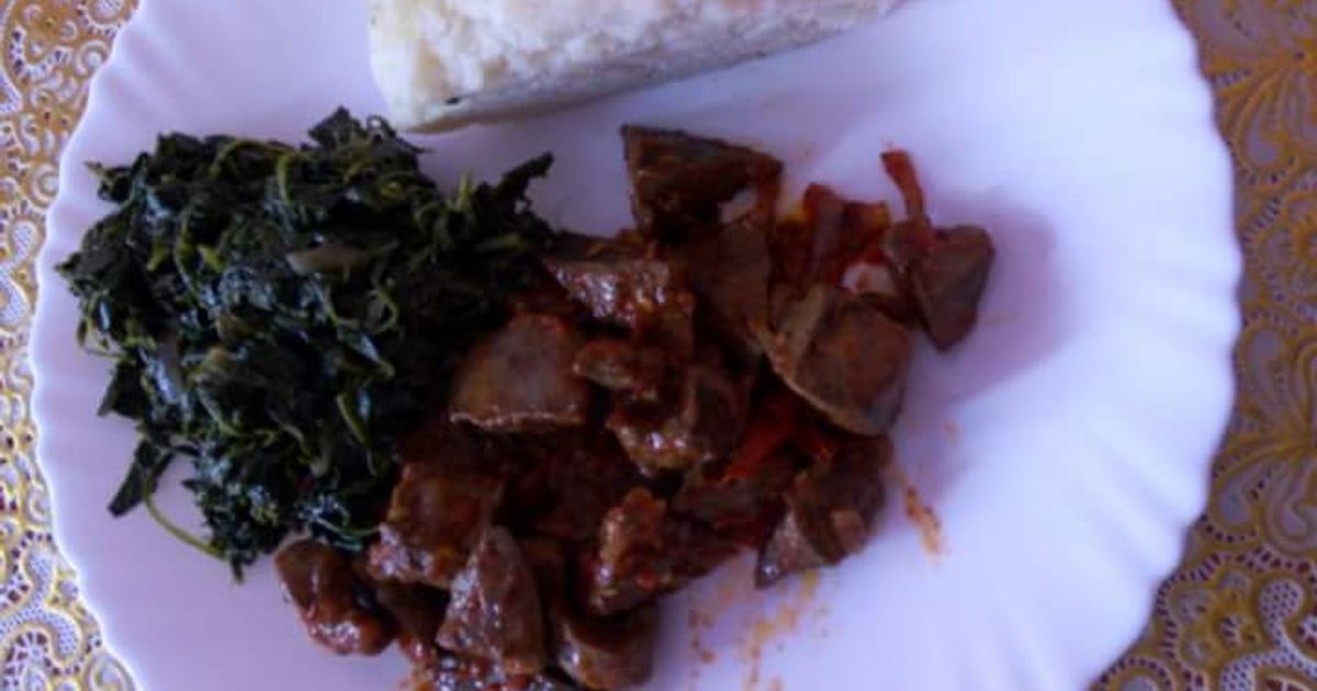 Fried Liver And Managu With Ugali Recipe by Joyce Ng'ong'a - Cookpad