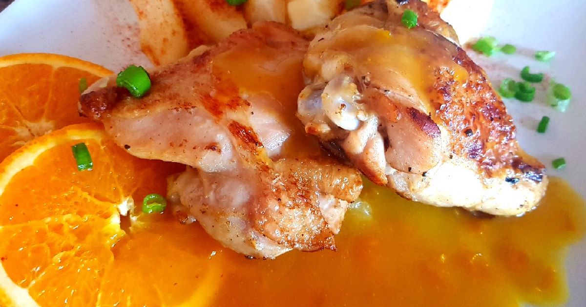 Muslo Corto De Pollo Con Salsa De Naranja Y Papas. 🍊 Receta de Ariel ...