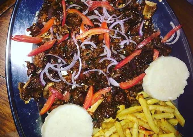 Fried beef with Chips Recipe by hellen odongo - Cookpad