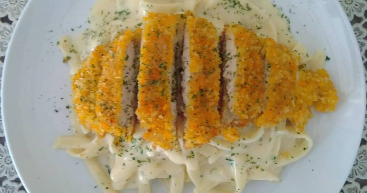 Resep Creamy Fettuccine Chikcen Kastu/Fettuccine Alfredo Chicken Kastu ...