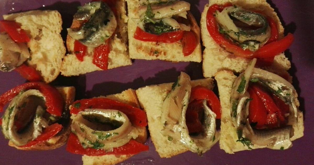 Pinchos de boquerones y pimientos asados Receta de Daniel Urbano- Cookpad