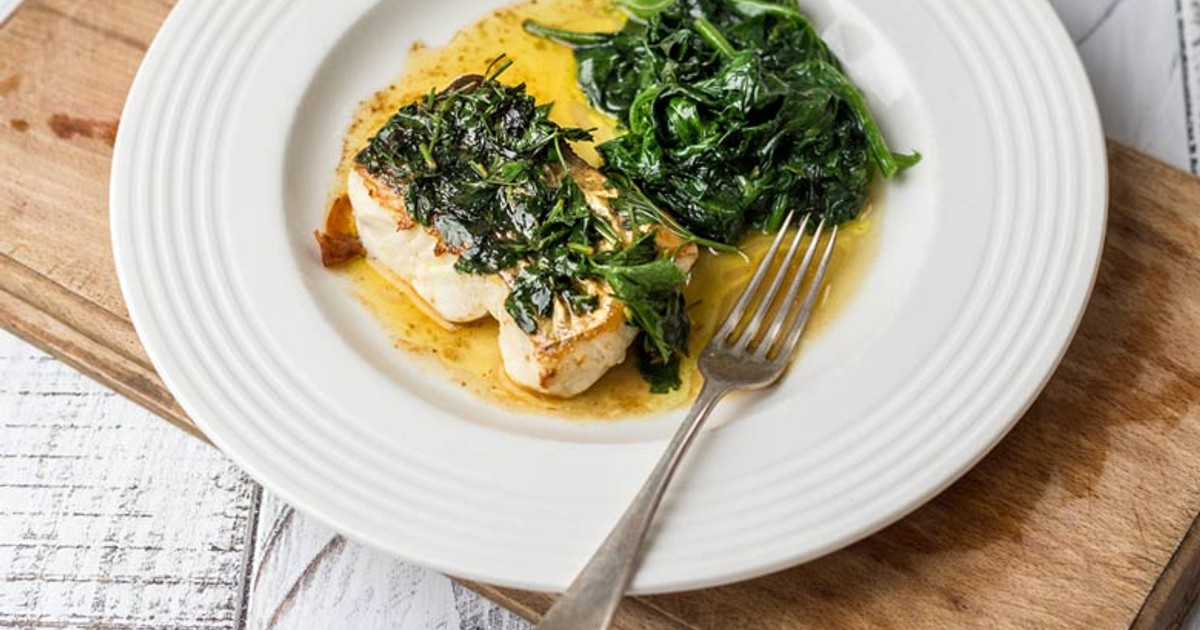 Pan Roasted Hake With Black Butter Sauce And Seasonal Veg Recipe by ...