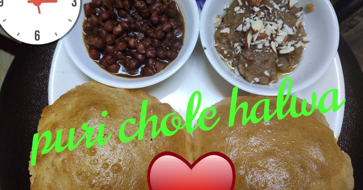 Puri Chole Halwa Recipe by Shitu Malhotra Puri - Cookpad