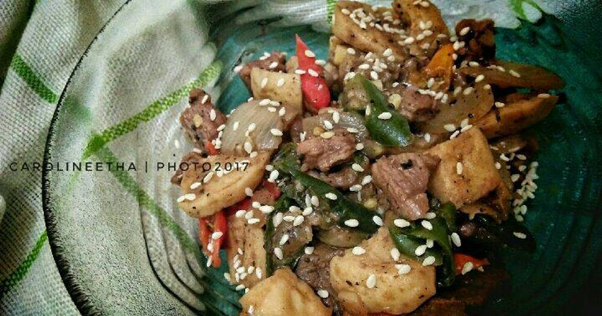 Resep Sapi Lada Hitam Cah Bakso Ikan #Kitaberbagi oleh carolineetha ...