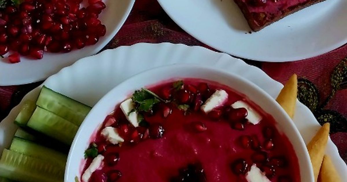 Roasted Beetroot And Garlic Hummus With Olive Oil Toasted Bread Recipe ...