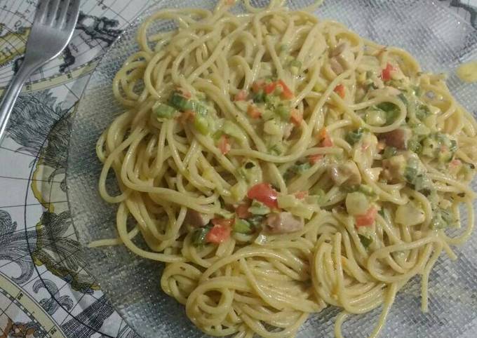Spaghetti integrales /salsa crema vegetales y panceta Receta de Pablo ...