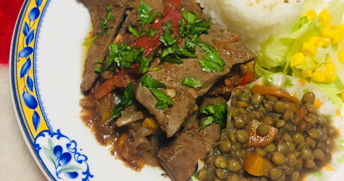 Higadito Con Vegetales Y Lentejas Guisada Con Tocino Vegetal! Receta de ...