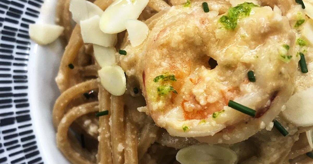 Square Spaghetti With Almond Pesto, Lime, And Shrimp Bisque Recipe By ...