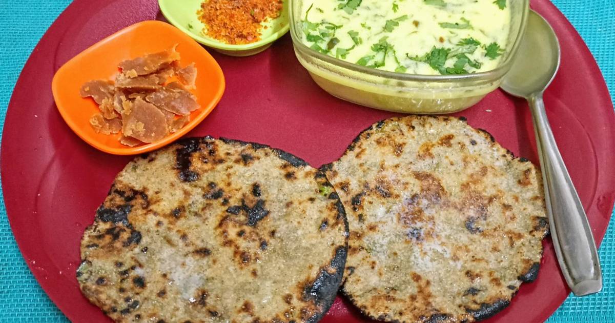 Spring Onion Rotla With Methi Kadhi (Herbed Curd curry) --- A winter ...