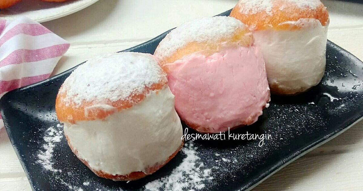 Resep Cara Membuat Milk Cream Donuts | Donat Krim Susu | Donat Empuk ...