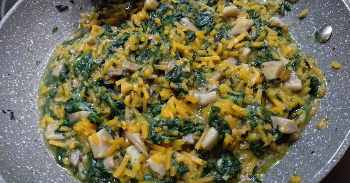 #Vegetalia2 Spaghetti de calabaza con salsa de espinacas y setas Receta ...