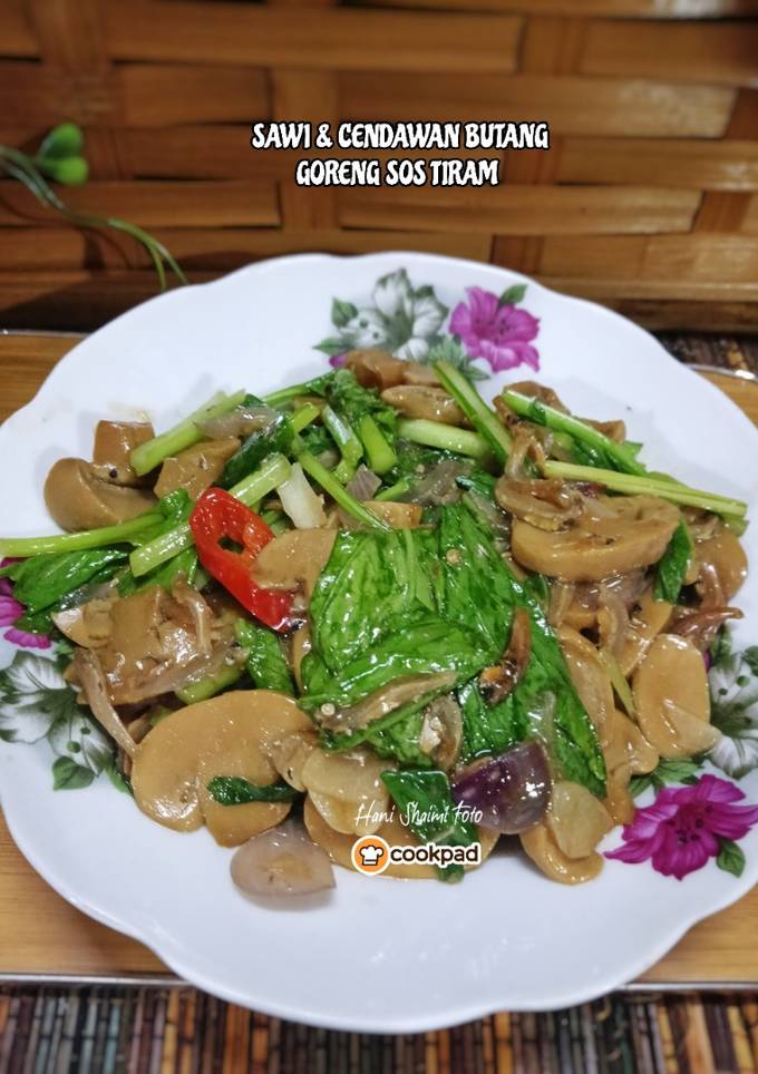 Resipi SAWI & CENDAWAN BUTANG GORENG SOS TIRAM oleh Hani Shaimi - Cookpad