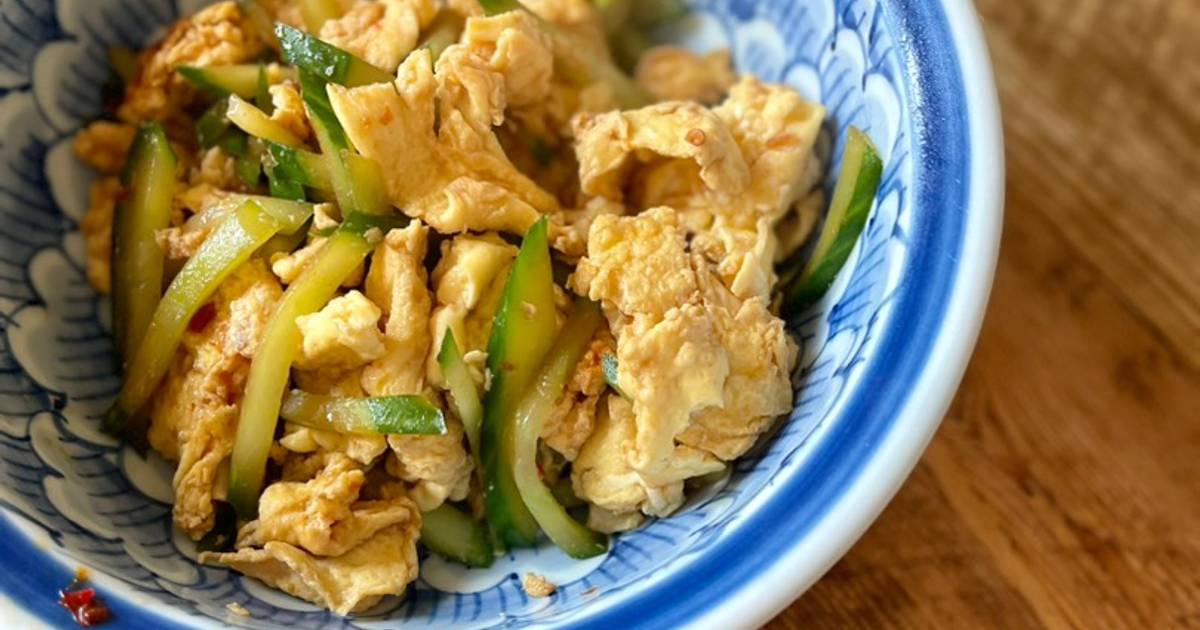 Cucumber, eggs, toban djan (Chilli bean paste) Recipe by tomo_ya - Cookpad