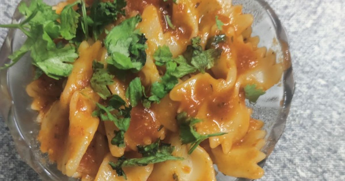Bowtie Red Jain Sauce Pasta Recipe by prutha Kotecha Raithataha - Cookpad