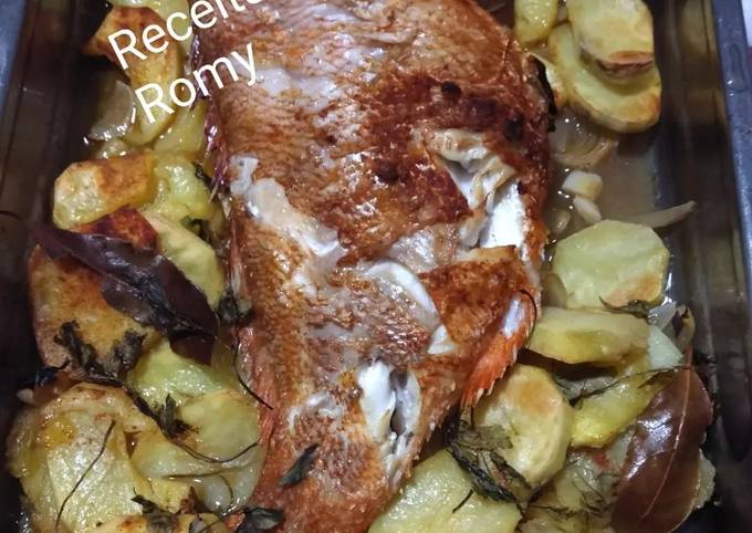 Red Fish assado com batatas Receita por Romy Almeida - Cookpad