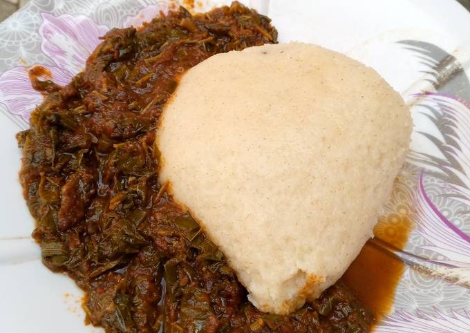 Spinach stew with tuwon semovita Recipe by 2 hearts ️ cuisine - Cookpad