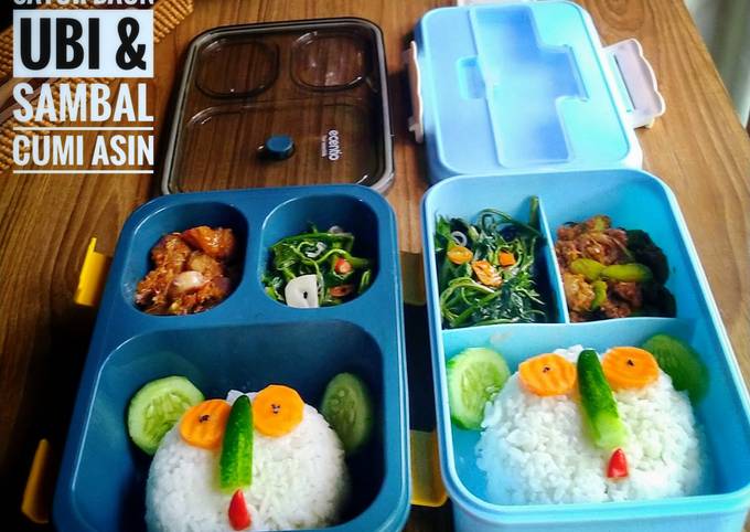 Resep Bento Box Sayur Daun Ubi & Sambal Cumi Asin oleh Ninik Kitchen - Cookpad