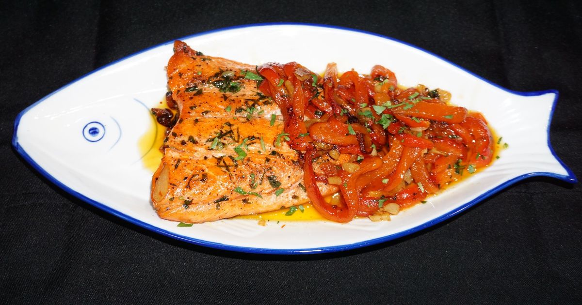 Salmon Fillet With Roasted Peppers Pil Pil Recipe by Jon Michelena