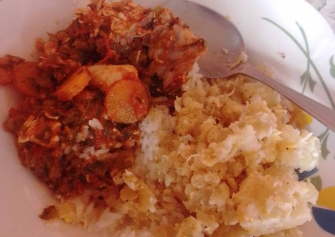 Mandi'o chyryry con arroz blanco y salsa de carne Receta de Gabriela ...