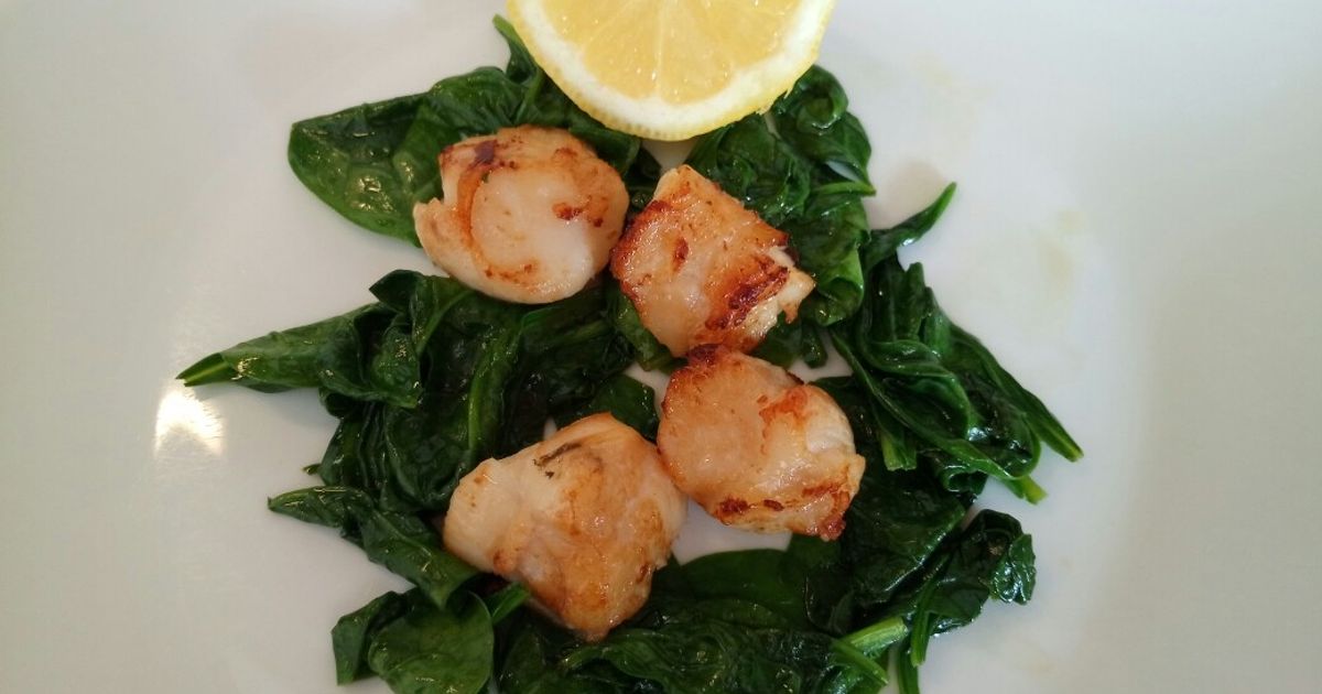 Pan Fried Scallops With Wilted Spinach Recipe by Miss Fluffy's Cooking ...