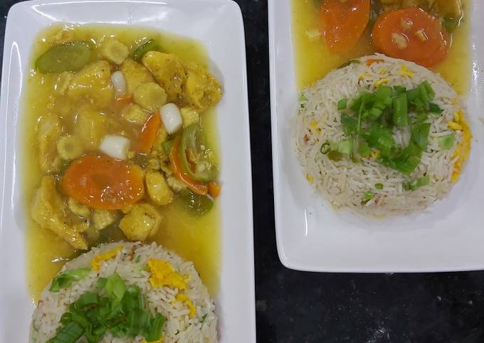 Chicken chilli with lots of vegies and fried rice for 2 Recipe by Samia ...