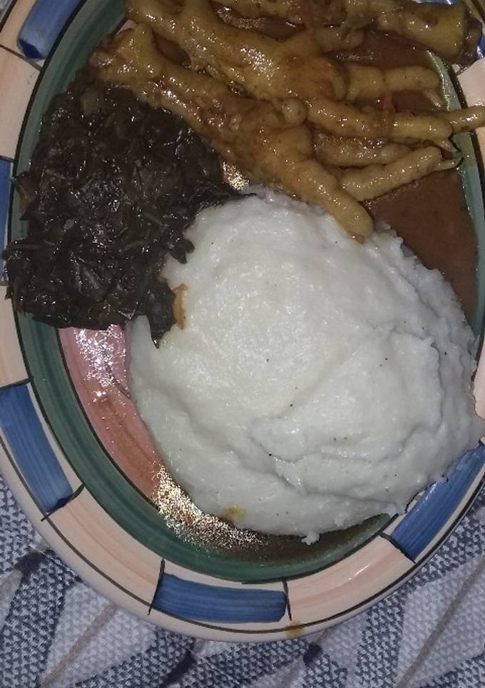 Chicken's feet and spinach also pap Recipe by Nthabiseng Sarah - Cookpad