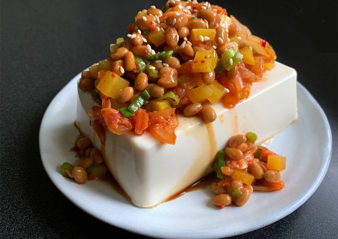 Cold Tofu with ‘Nattō’, ‘Takuan’ & Kimchi Recipe by Hiroko Liston - Cookpad