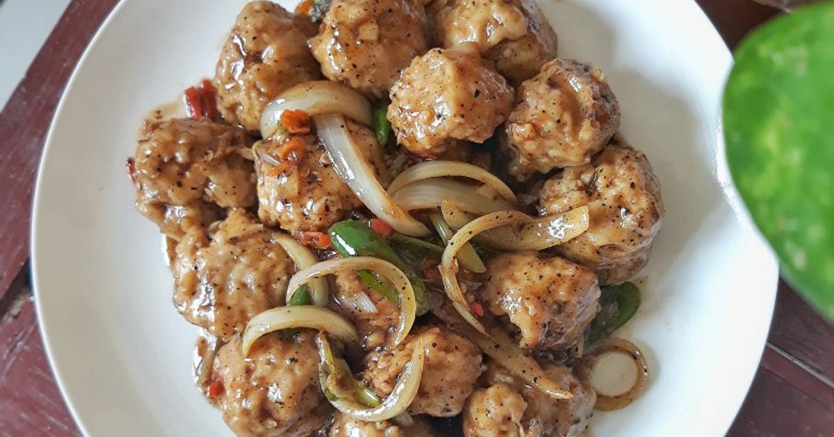 Resep Bakso Ayam Jamur Saus Blackpepper oleh ritaariita - Cookpad