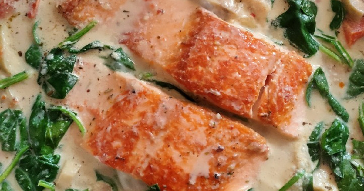 Resep Creamy Tuscan Salmon Versi Saridele oleh Renny Dese - Cookpad