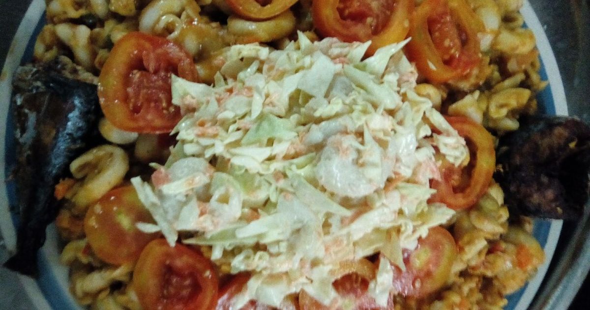 Macaroni,Washed Beans With Salad, Tomatoes And Fish Recipe by ...