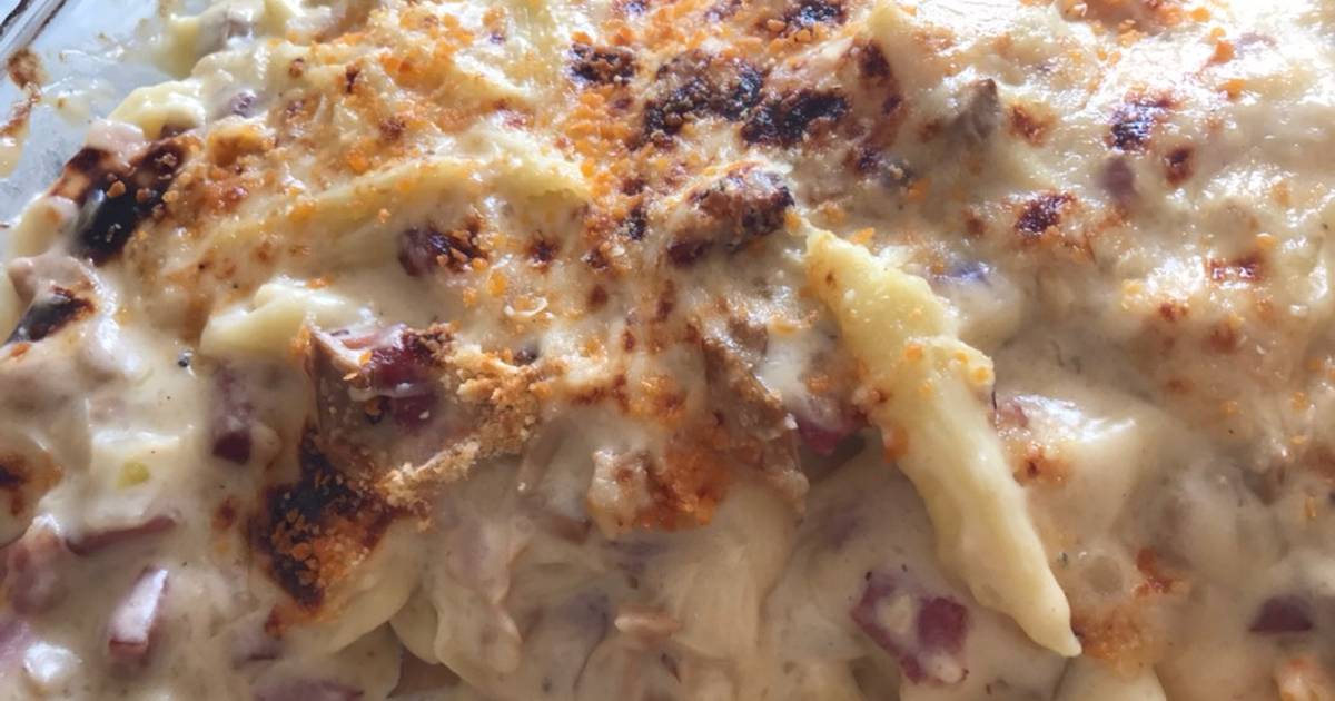 Mostacholes con salsa de quesos, champiñones y panceta Receta de Ana ...