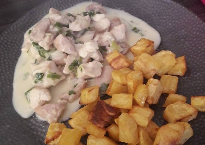 Pollo con crema al verdeo y papas doraditas Receta de Damaris Amaya ... Pollo con crema al verdeo y papas doraditas Receta de Damaris Amaya ...
