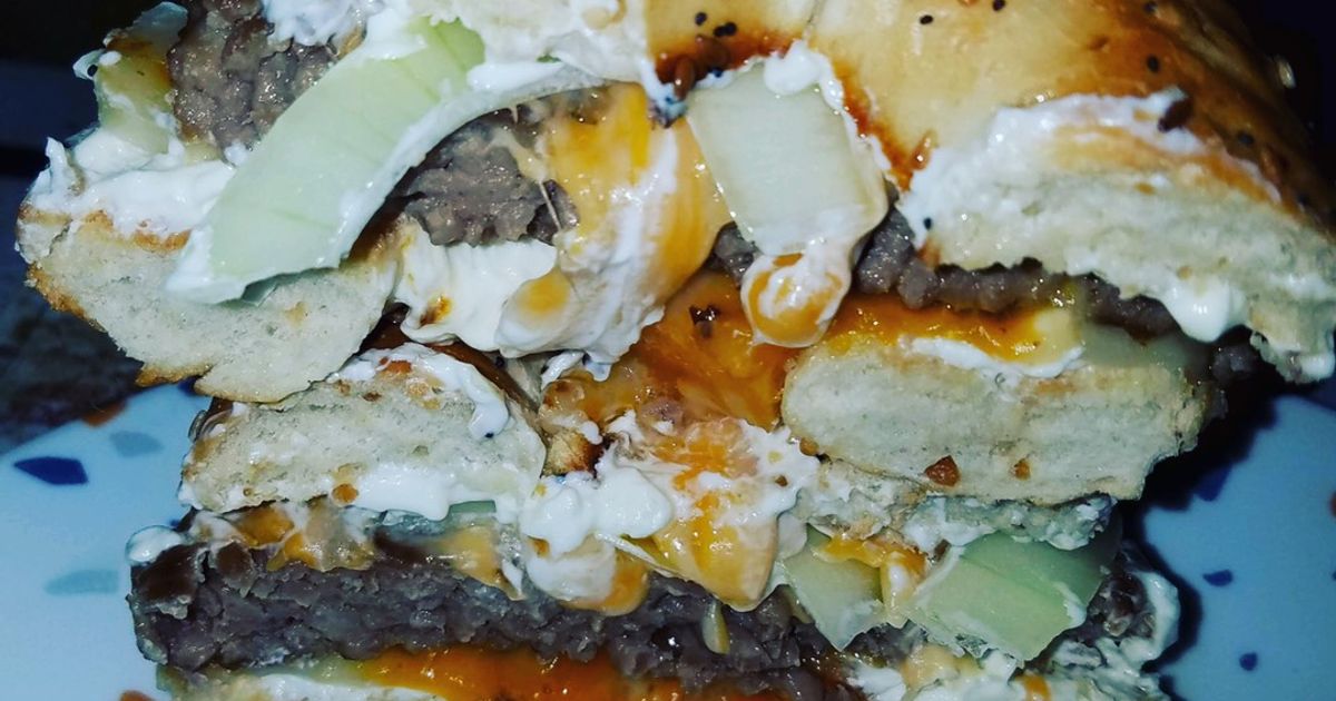Everything Bagel Fried Onion Cream Cheese Cheddar Cheese Burger Recipe ...