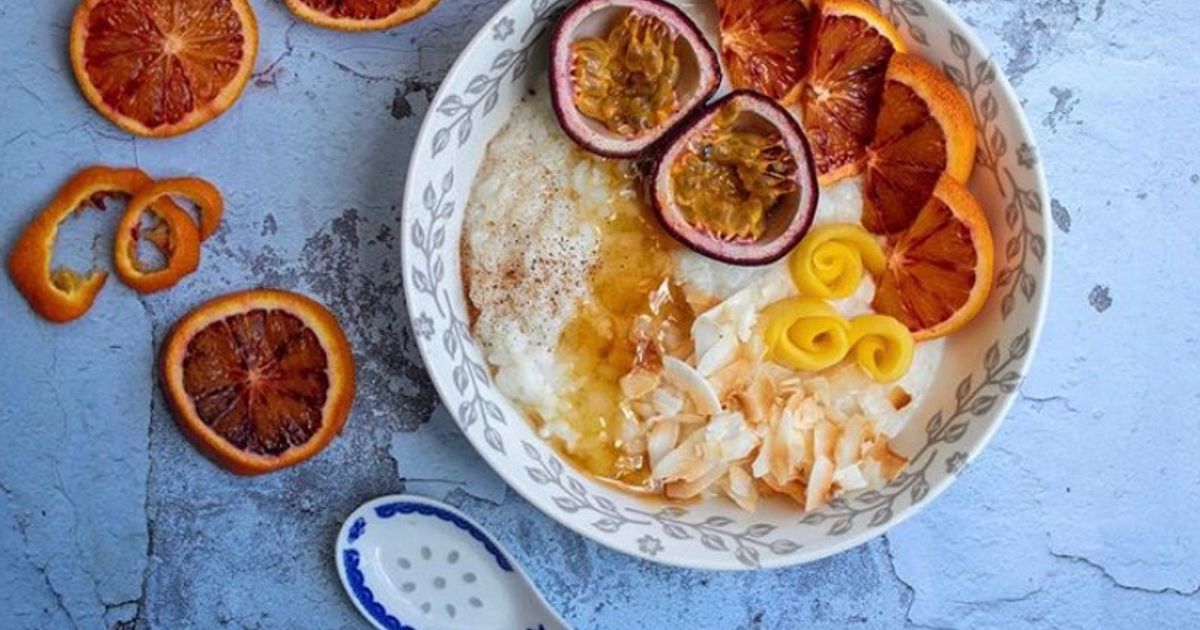 Rice Porridge With Almond Milk, Roasted Coconut Flakes, Ground Cinnamon ...
