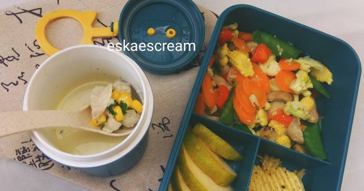 Resep Bento Diet Chicken Corn Soup & Capcay with Mushroom oleh Santi ...