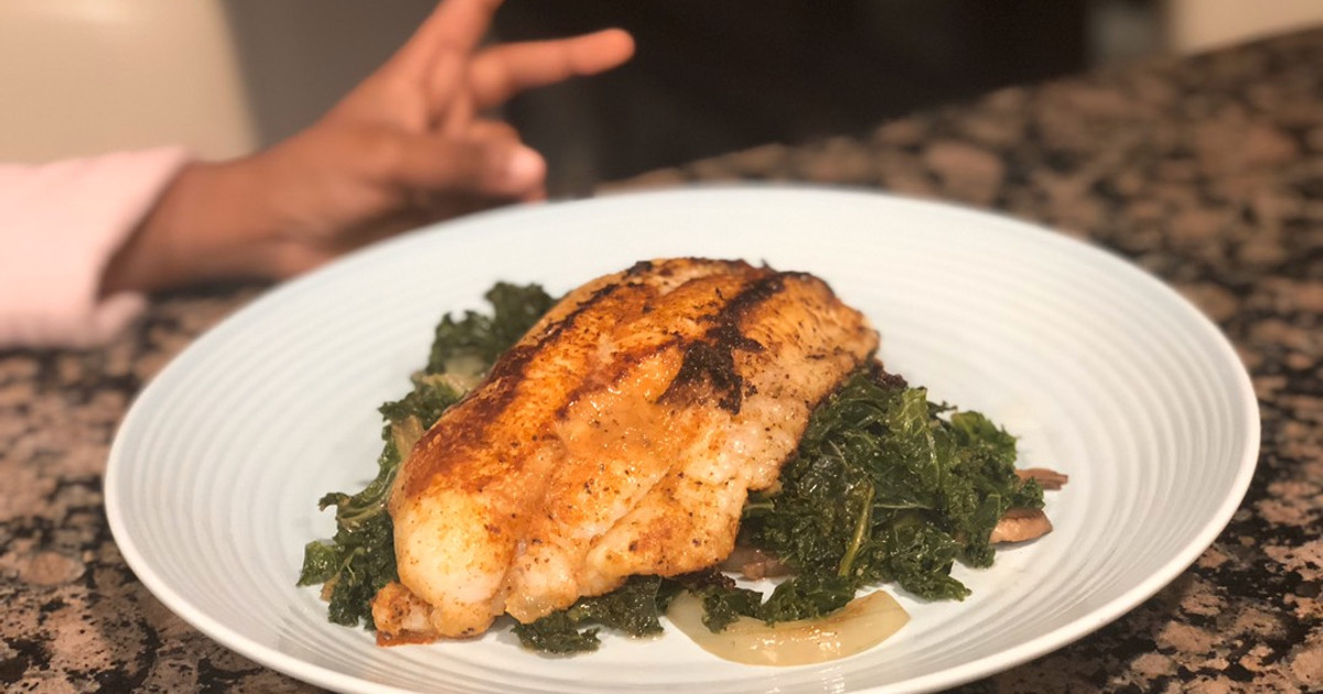 Blackened Catfish And Sautéed Kale Recipe by chef millie - Cookpad