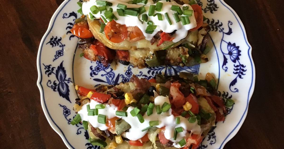California Farm Beef Stuffed Potato Skins on Latkes Recipe by Hobby ...