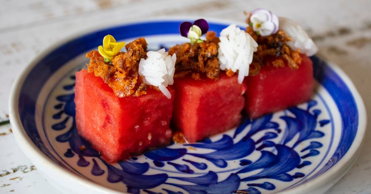 Pla Hang Tang Mo. Watermelon With Sweet And Salty Salmon Flakes Recipe ...