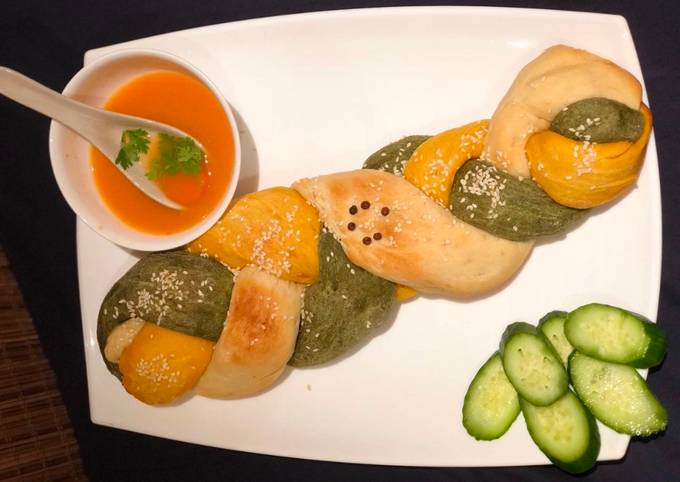 Tri Colored Braided Bread Recipe by Ruchika Anand - Cookpad