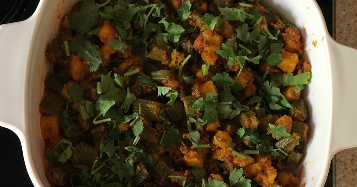Potato and okra Bhinda bateta nu shak Recipe by Rekha Bapodra - Cookpad