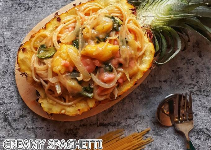 Resep Creamy Spaghetti Pineapple Sauce oleh Beranda Aqlan - Cookpad