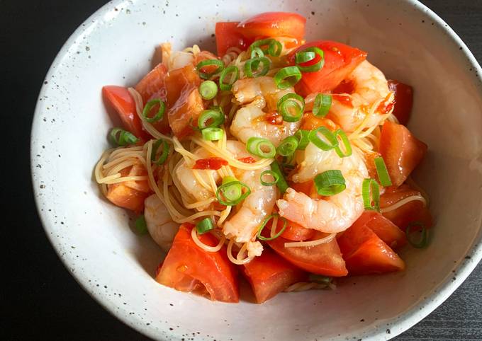 Spicy Prawn & Tomato Angel Hair Pasta (Capellini) Recipe by Hiroko ...