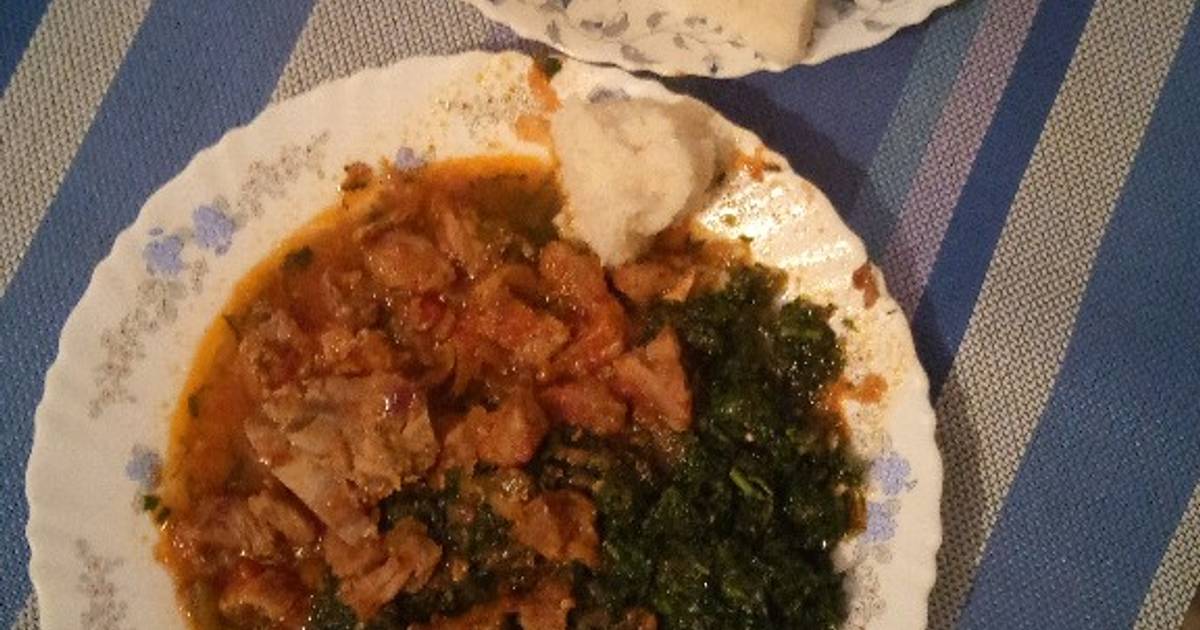 Ugali, mchicha and beef Recipe by Dela Dee - Cookpad