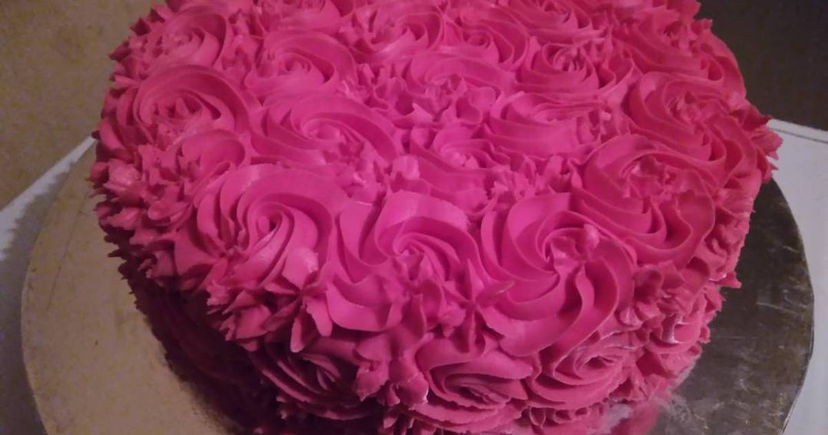 Rosy pink butter cream cake Recipe by Cakes by ell'jo - Cookpad