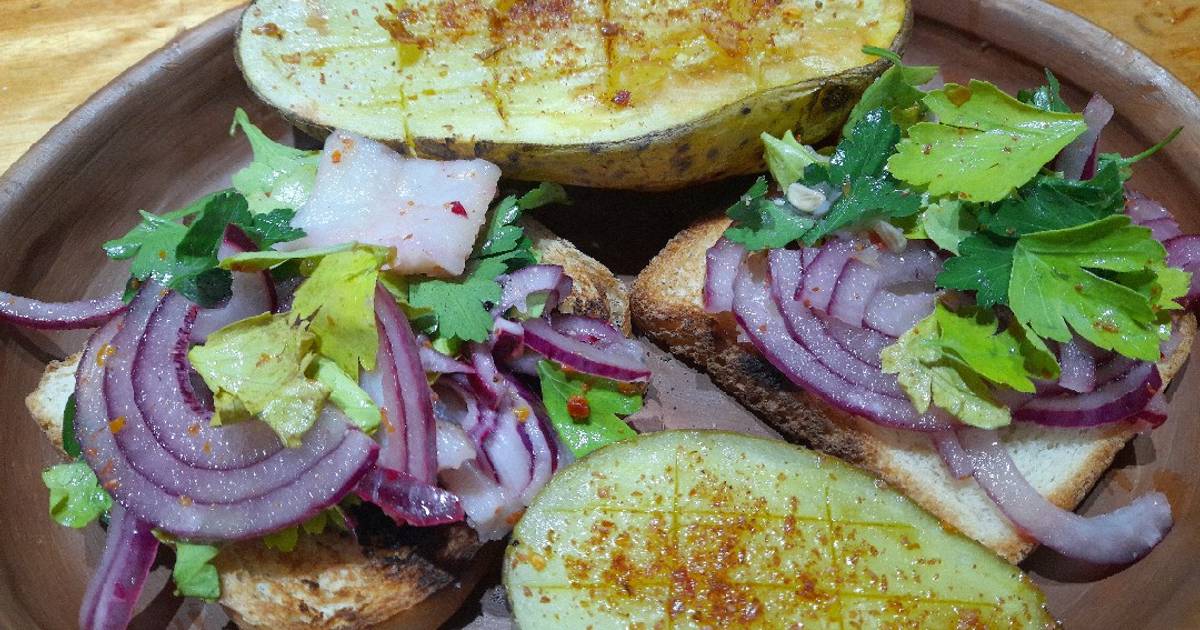 Tostadas de ceviche con papas 🥔 rústicas al ají picante 🌶 Receta de ...