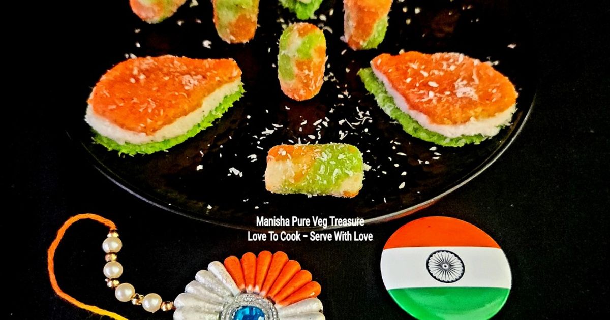 Tricolor Milk Coconut Mithai Tirangi Doodh Nariyal Mithai Recipe by ...