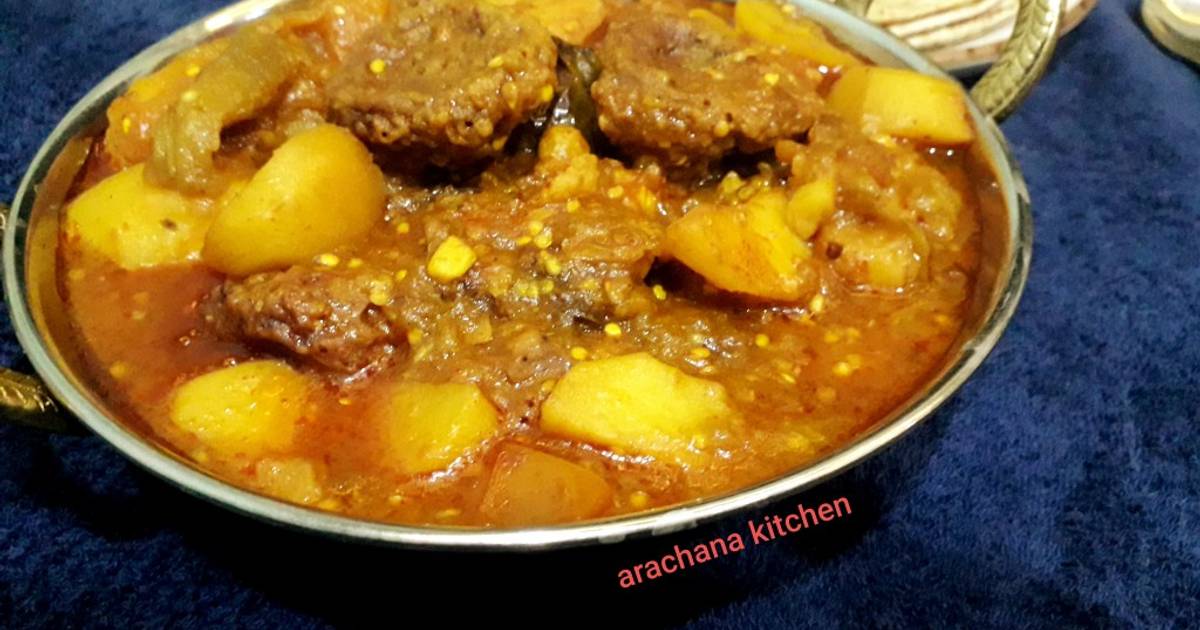 Aalu bagan badi ki sabji with chapati and pickle Recipe by Arachana ...