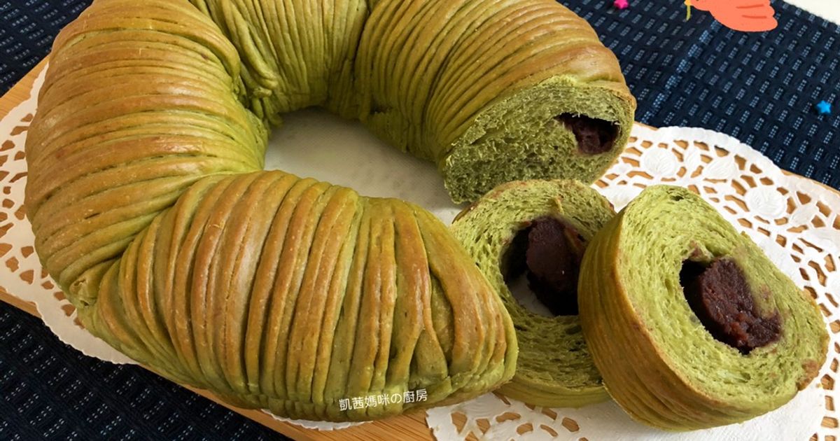 Matcha Red Bean Yarn Ball Bread Recipe By 凱茜媽咪の廚房