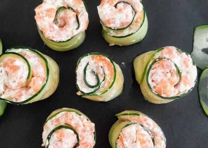 Rollitos de pepino rellenos de crema de salmón ahumado (lowcarb) Receta ...