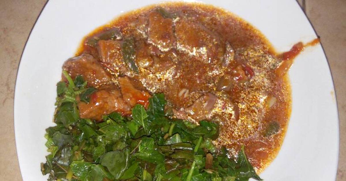Boiled mchicha and beef stew.. Recipe by Everlyne Chinyavu - Cookpad